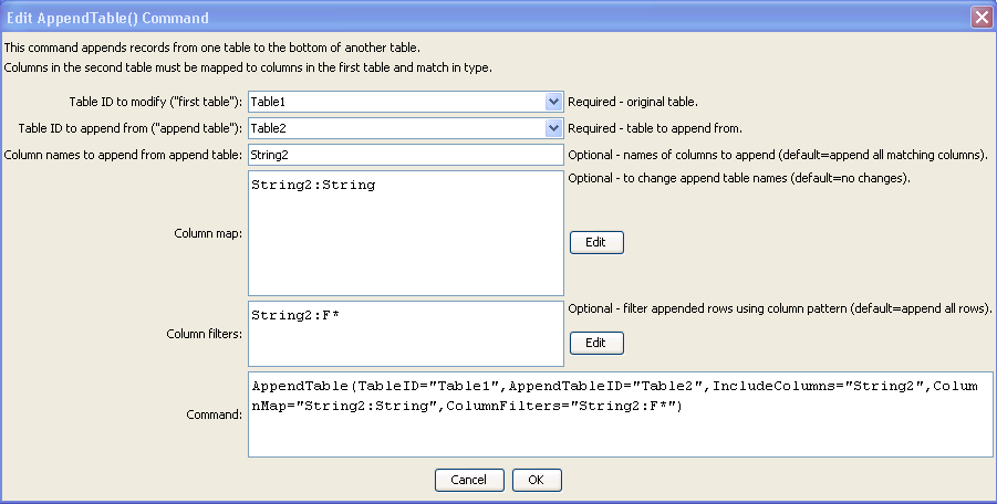 AppendTable - CDSS / TSTool