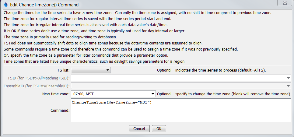 ChangeTimeZone - CDSS / TSTool