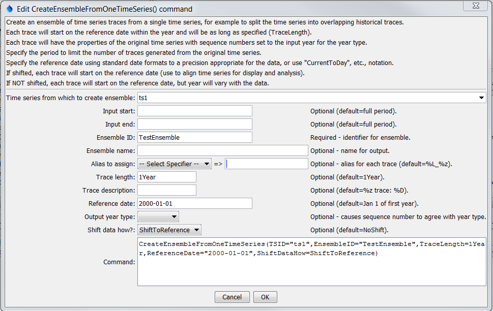 CreateEnsembleFromOneTimeSeries - CDSS / TSTool
