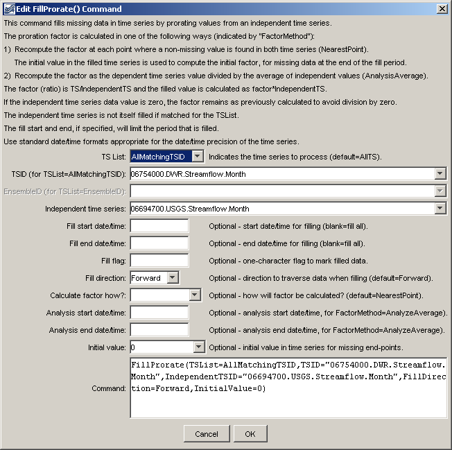 FillProrate - CDSS / TSTool