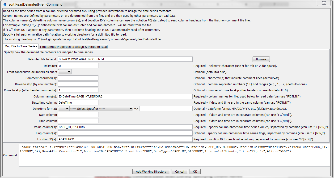 ReadDelimitedFile - CDSS / TSTool
