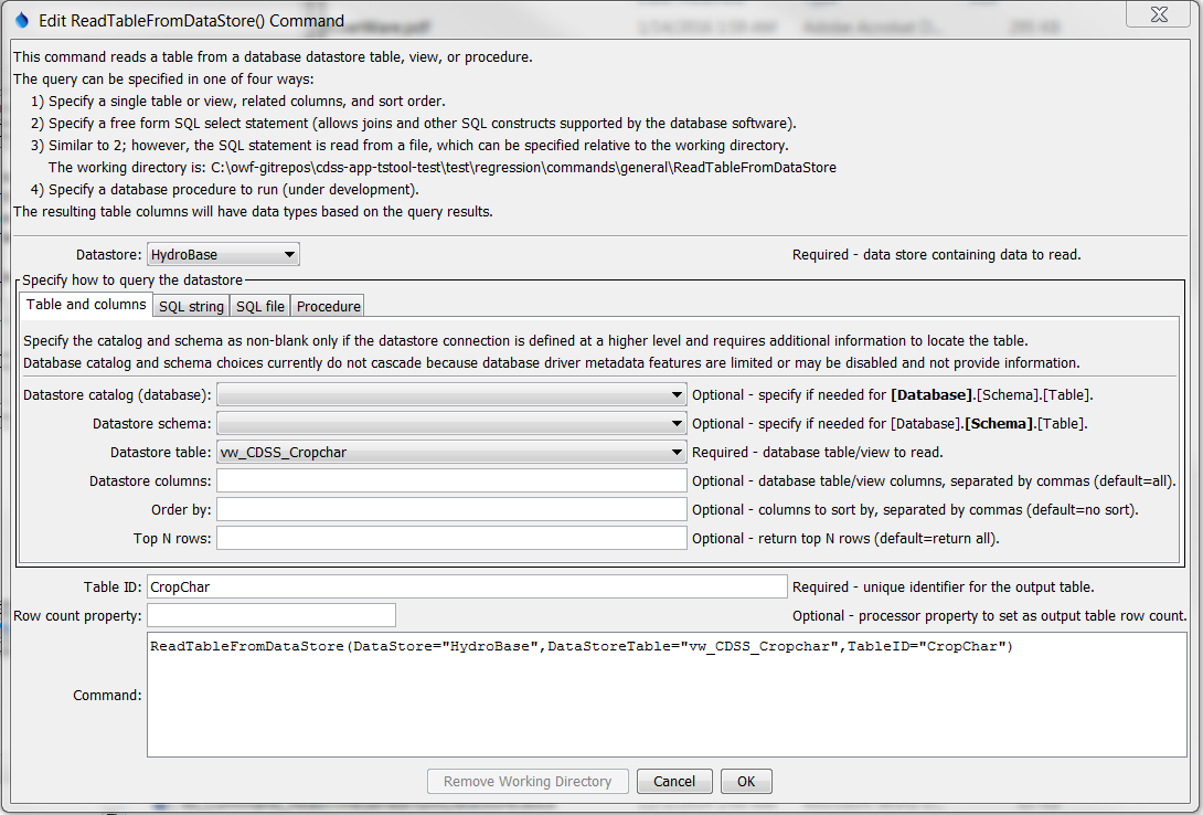 ReadTableFromDataStore - CDSS / TSTool