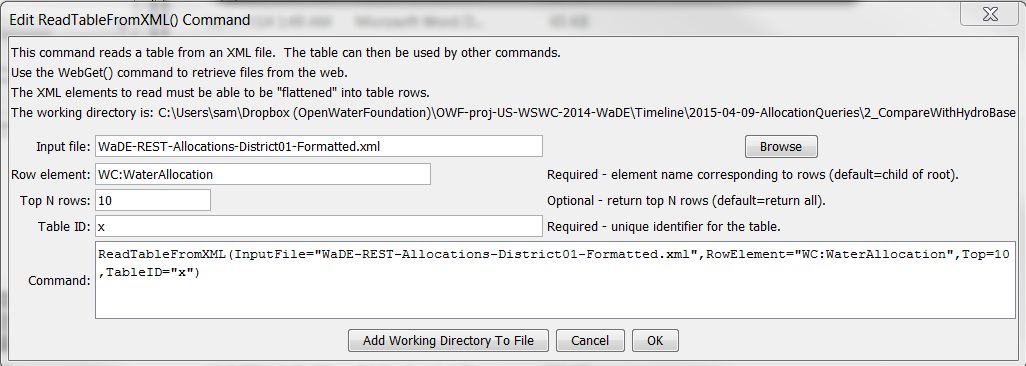ReadTableFromXml - CDSS / TSTool