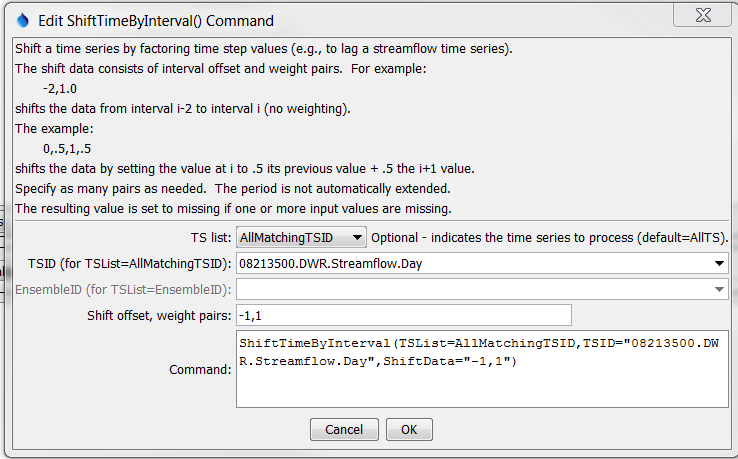 ShiftTimeByInterval - CDSS / TSTool