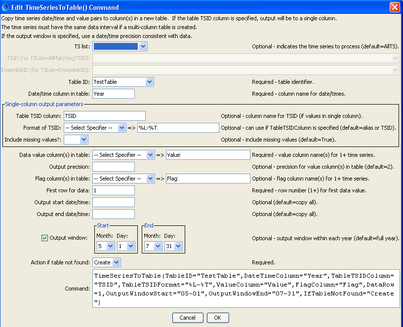 TimeSeriesToTable - CDSS / TSTool