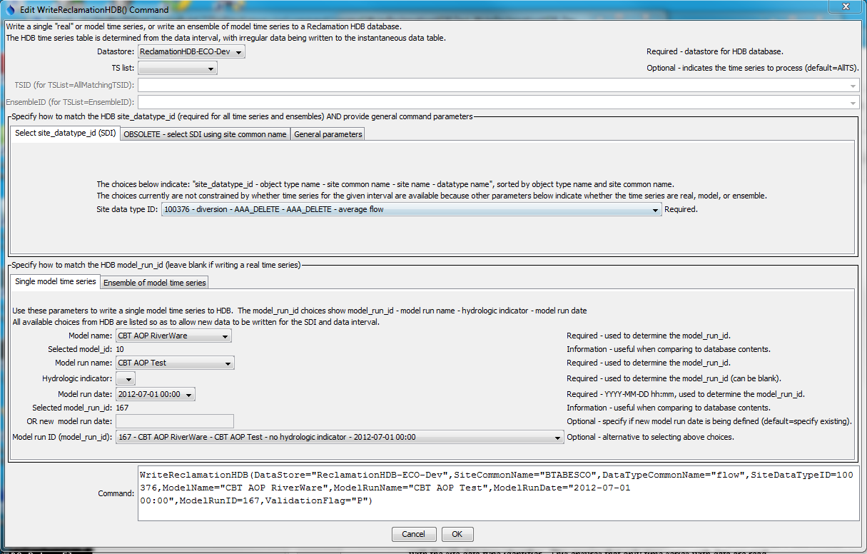 WriteReclamationHDB - CDSS / TSTool