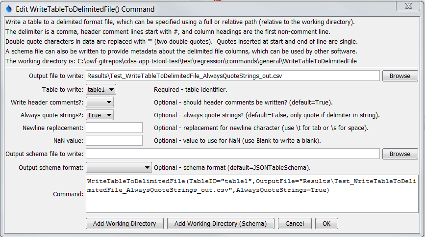 WriteTableToDelimitedFile - CDSS / TSTool