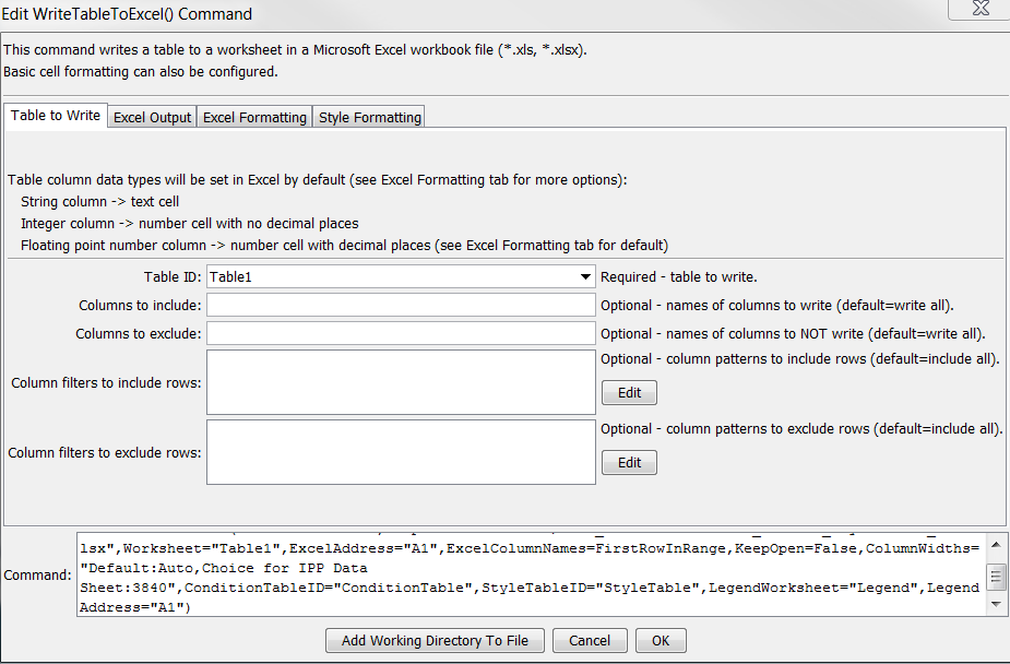WriteTableToExcel - CDSS / TSTool