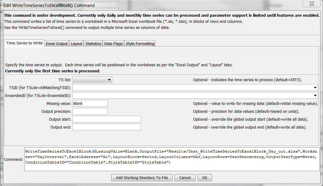 WriteTimeSeriesToExcelBlock - CDSS / TSTool