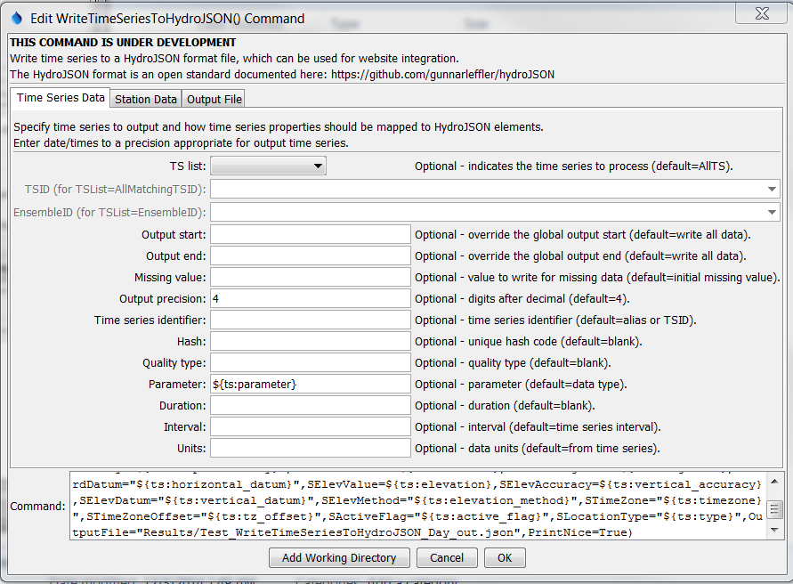 WriteTimeSeriesToHydroJSON - CDSS / TSTool